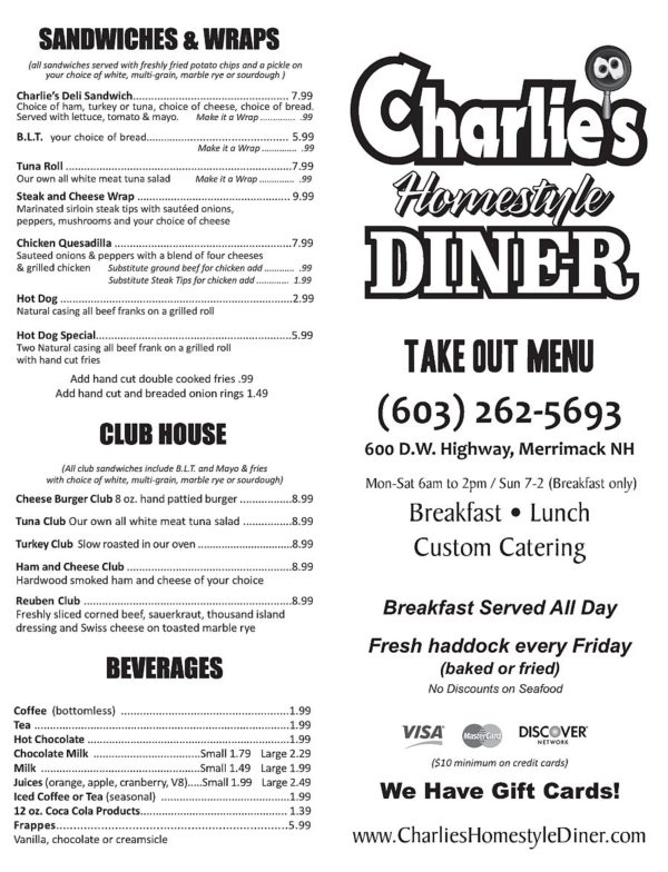 Menu – Charlies Homestyle Diner