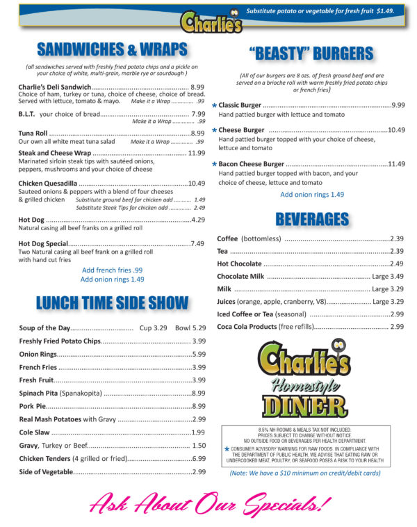 Menu – Charlies Homestyle Diner